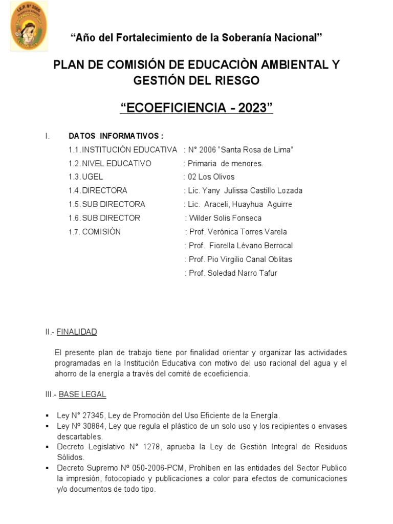 PLAN DE Ecoeficiencia 2023 | PDF | Agua