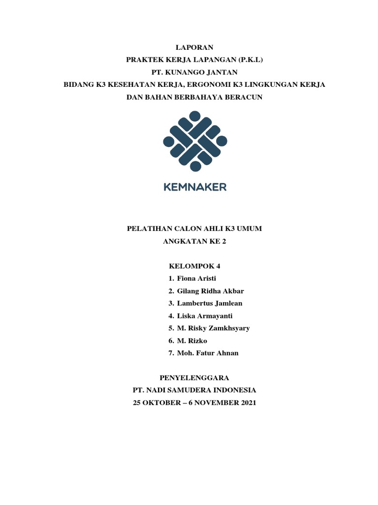 Laporan PKL Kelompok 4 - AK3U Batch 2 PT Nadi Samudera Indonesia | PDF