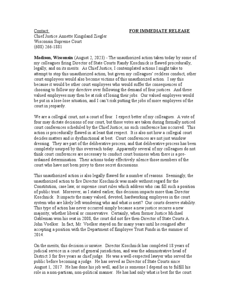 Chief Justice Ziegler Statement | PDF