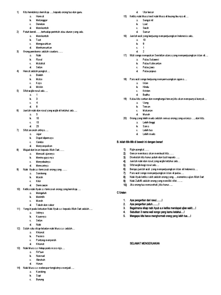 Soal Agama Kels 4 | PDF