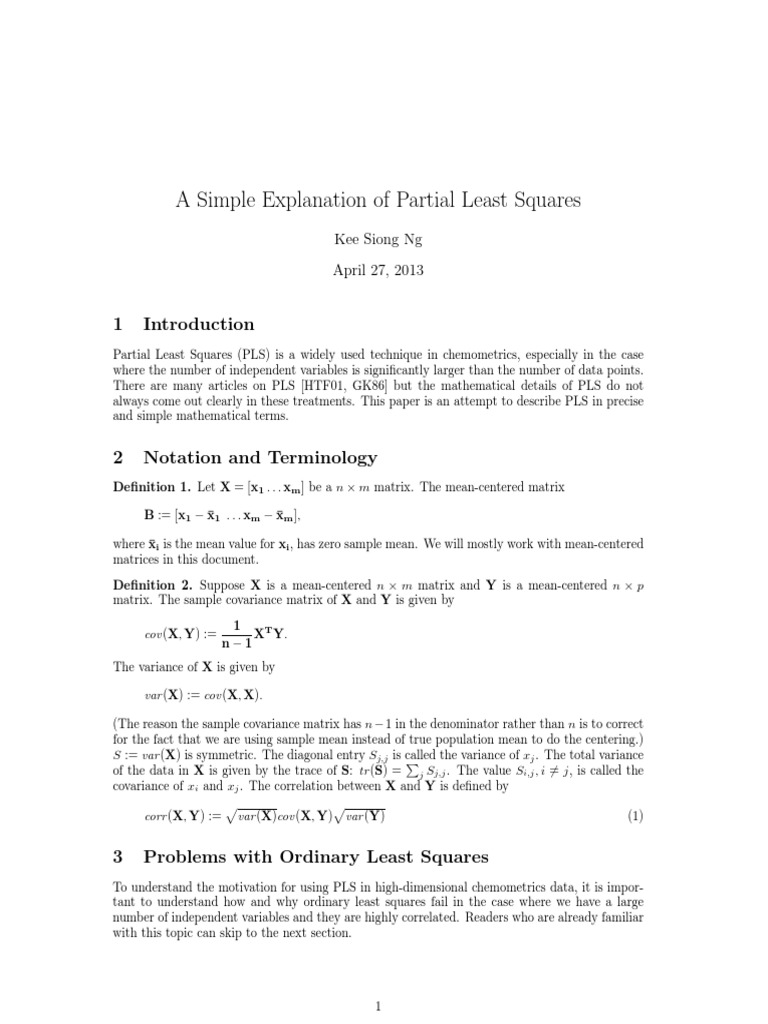 A Simple Explanation of Partial Least Squares | PDF | Ordinary Least ...