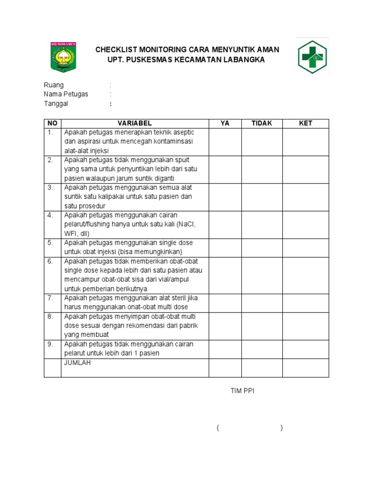 5.5.3.1 FORMULIR CHECKLIST MONITORING CARA MENYUNTIK AMAN PPI | PDF