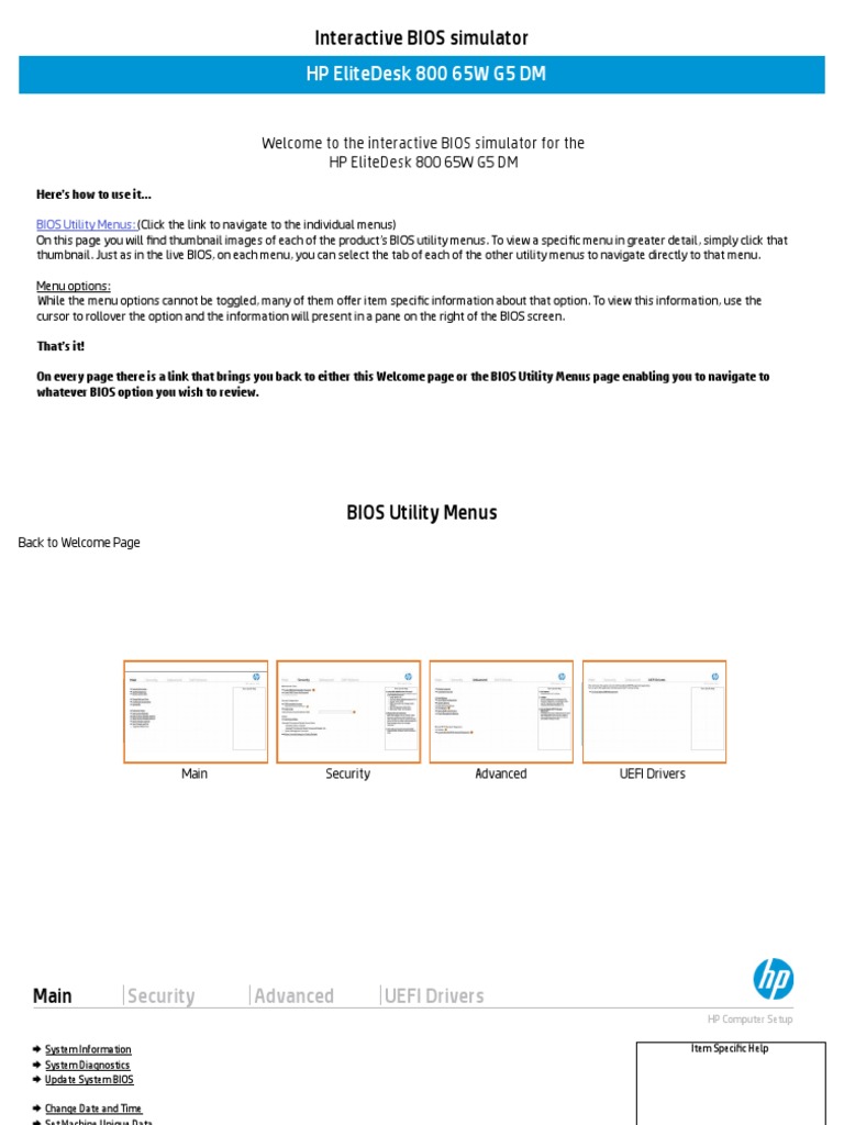HP Elitedesk 800 65W G5 DM: Interactive Bios Simulator | PDF | Booting | Usb
