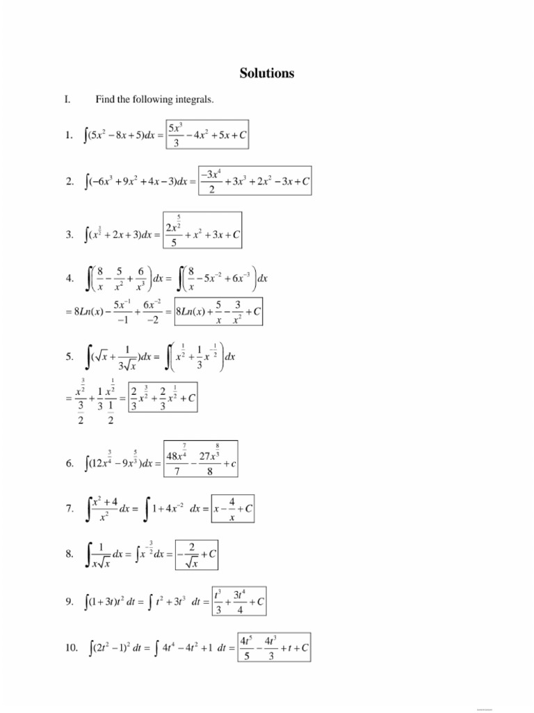 Basic Integration Problems Solutions | PDF Basic Integration Problems Solutions | PDF