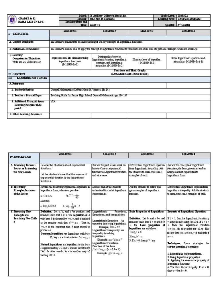 GENERAL MATHEMATICS DLL WEEK7-16 (2nd Quart.) | PDF