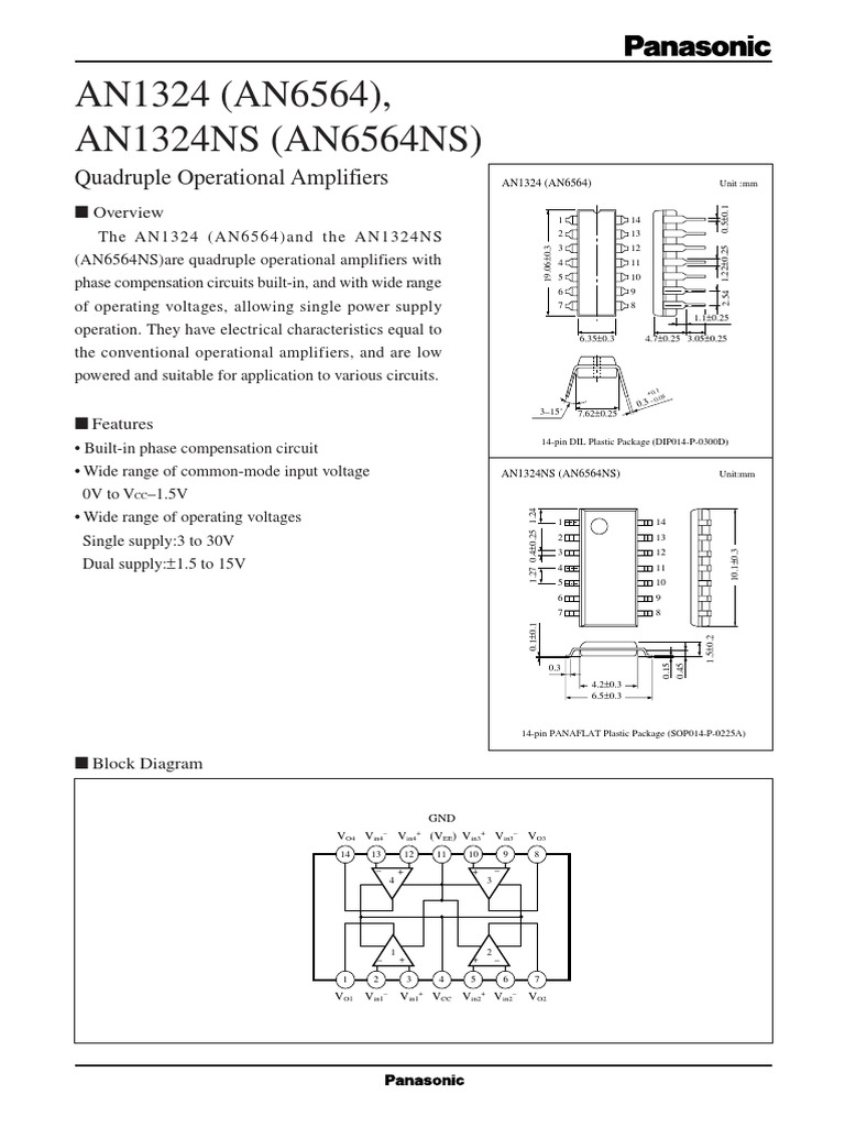 AN6564 Panasonic Elenota - PL | PDF | Amplifier | Operational Amplifier