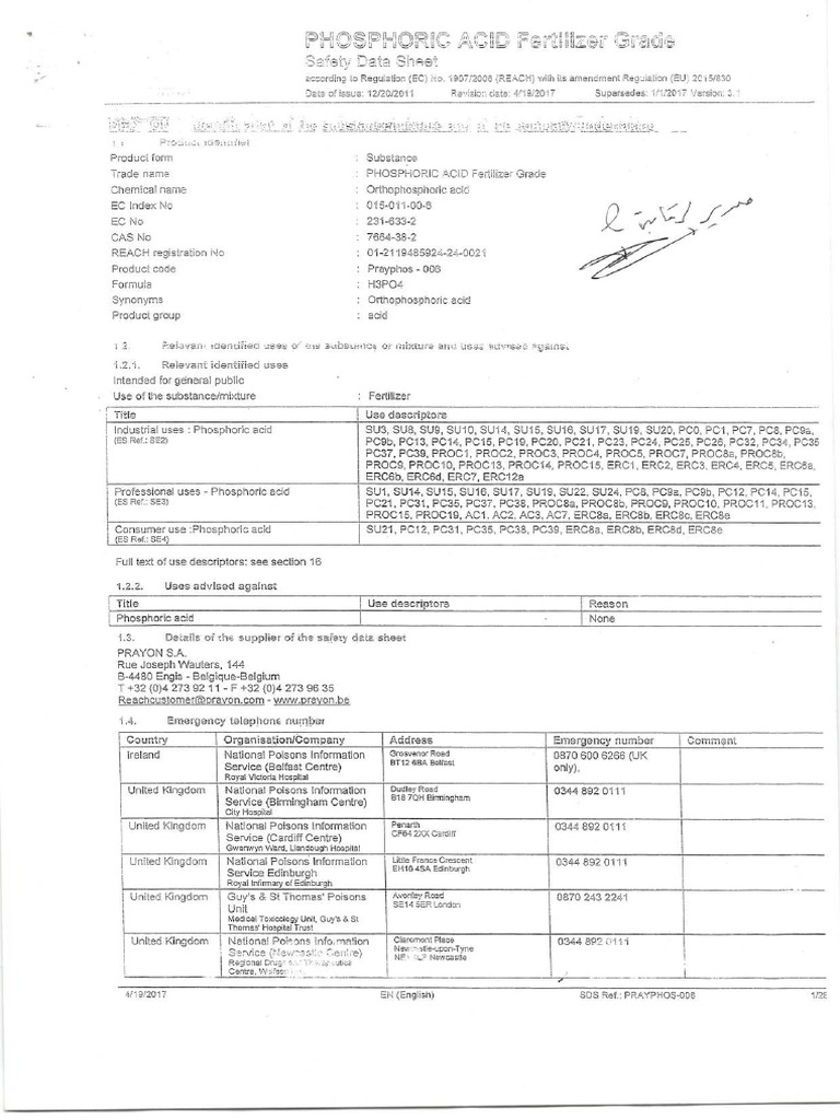 Phosphoric Acid MSDS | PDF | Dangerous Goods | Physical Sciences