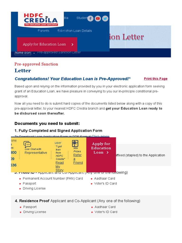 Pre-Approved Sanction Letter | PDF