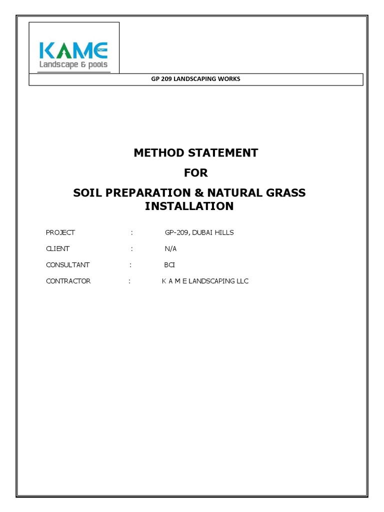 GP209 - Method Statement For Soil Preparation and Natural Grass Installation | PDF | Quality ...