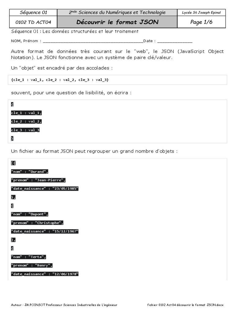 0102 Act04 Découvrir Le Format JSON | PDF