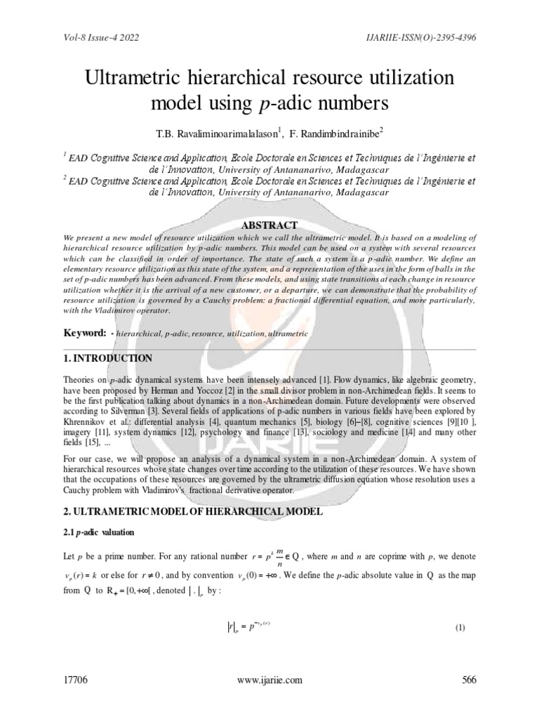 Art 04 - Ultrametric Hierarchical Resource Utilization Model Using P ... Art 04 - Ultrametric Hierarchical Resource Utilization Model Using P ...