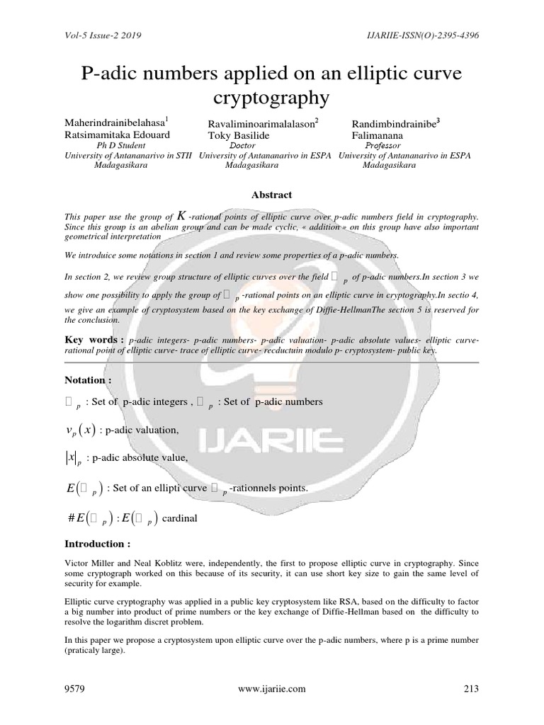 Art 09 - P-Adic Numbers Applied On An Elliptic Curve Cryptography | PDF | Key (Cryptography ...