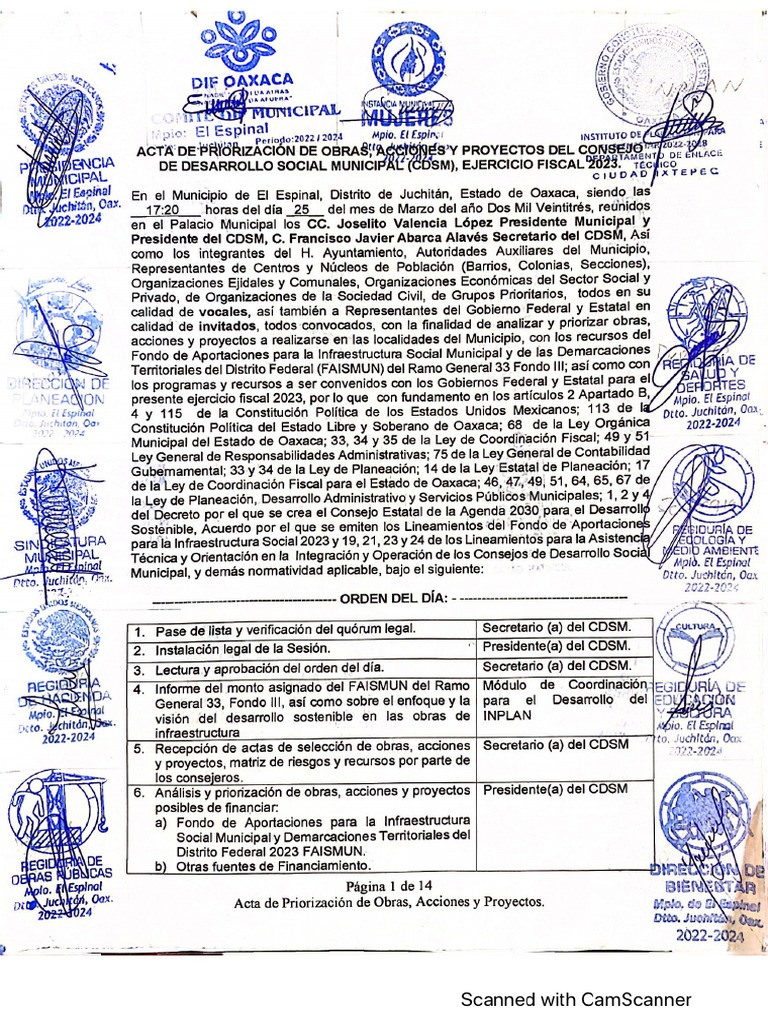 Acta de Priorización de Obras, El Espinal, Oaxaca | PDF