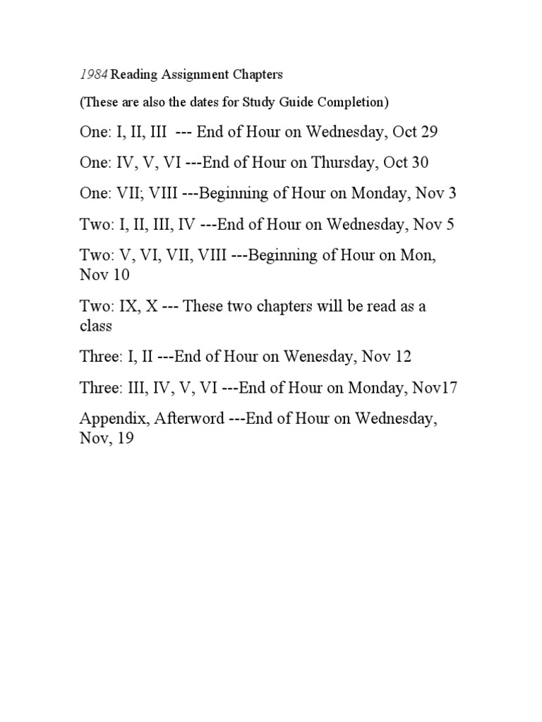 1984 Reading Assignment Chapters 2014 (1) | PDF