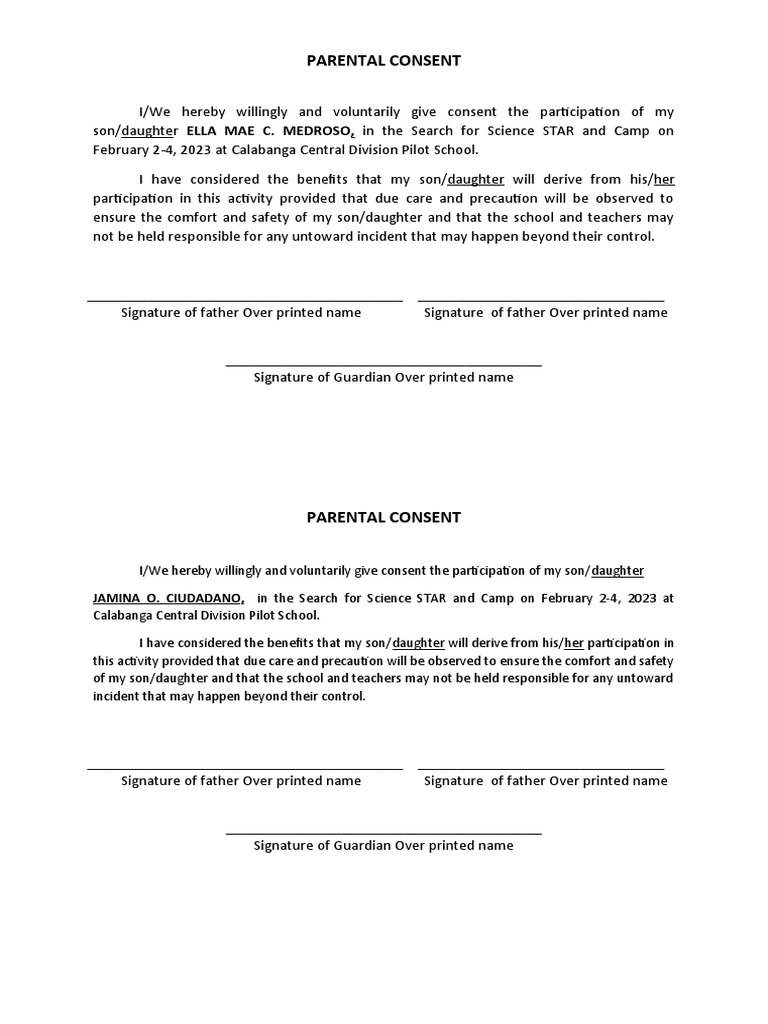 Parental-Consent For Science Camp | PDF
