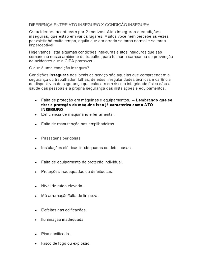 Dss-Diferença Entre Ato Inseguro X Condição Insegura - 29-03-23 | PDF