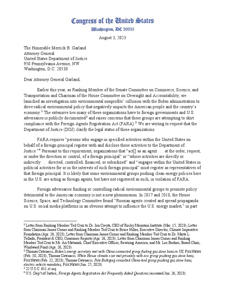 (DAILY CALLER OBTAINED) - 2023.08.03 Sen. Cruz Chair Comer Letter To AG ...