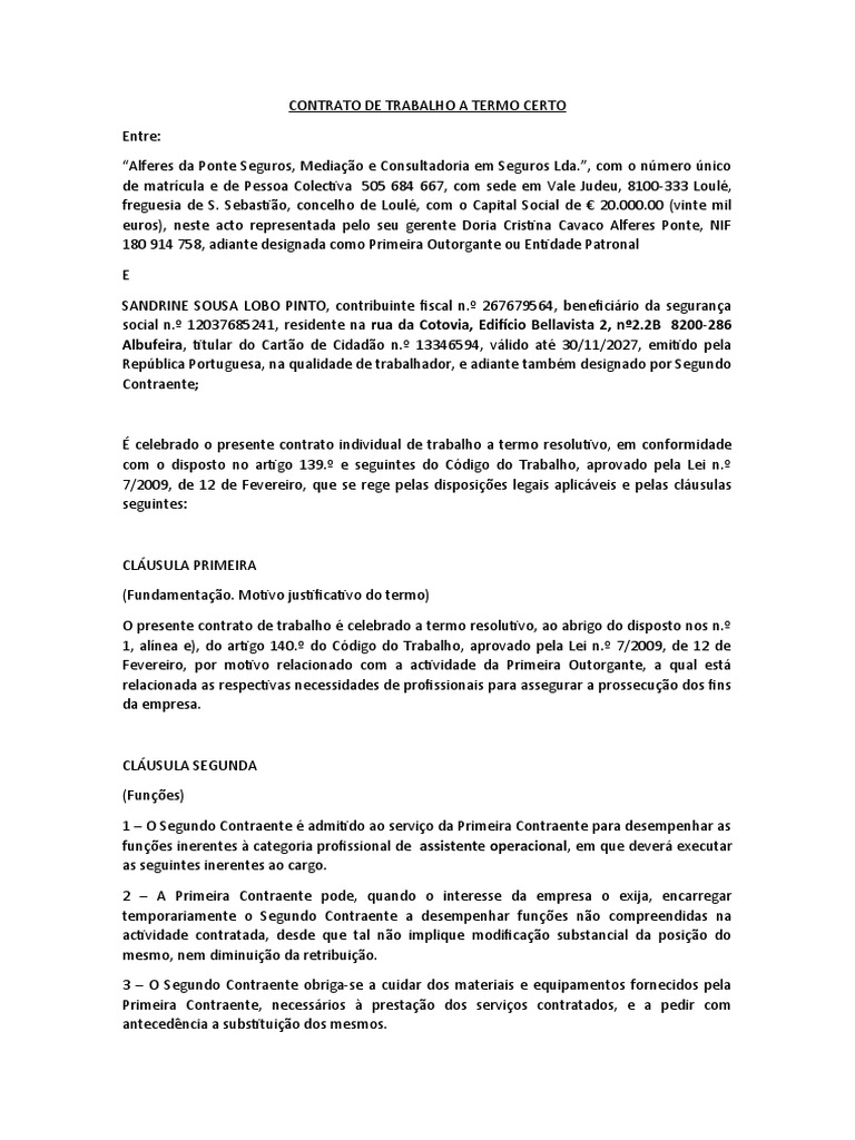 Contrato Trabalho - Minuta | PDF