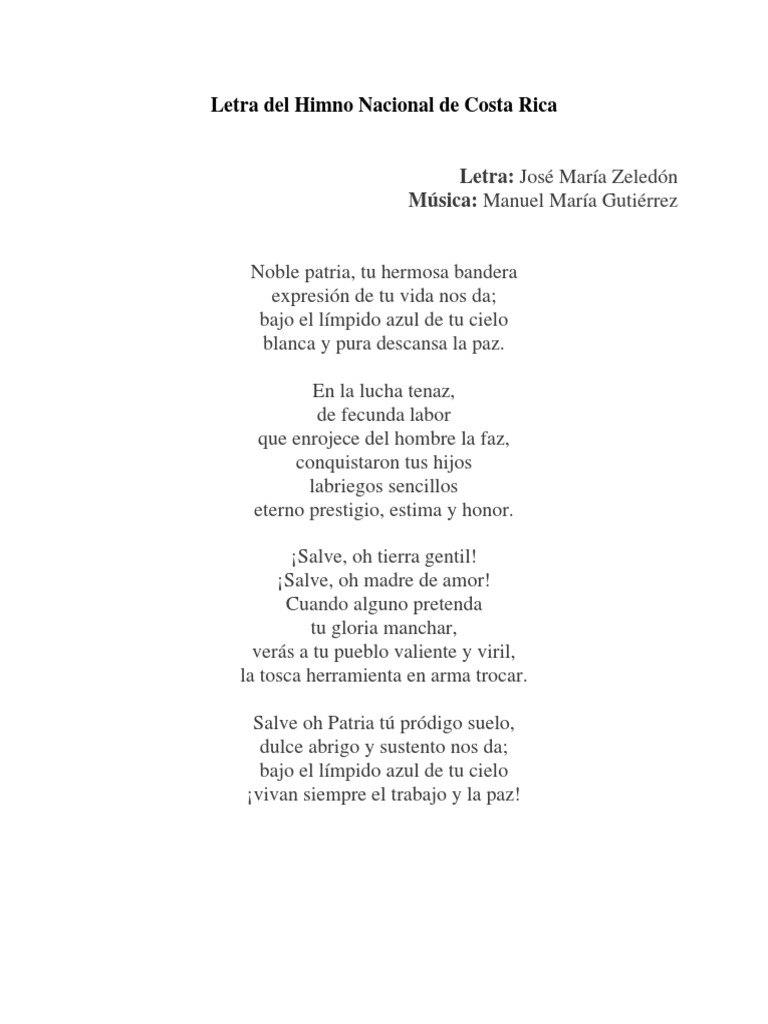 Himno Nacional de Costa Rica | PDF
