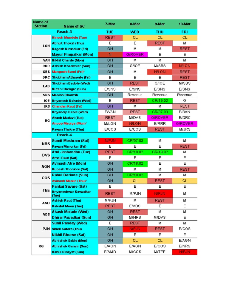 Aqualine Duty Roster (Opeartion) - L2-2023 | PDF