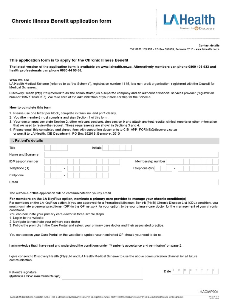 Chronic Illness Benefit Application Form - 230517 - 155431-1 | Download ...