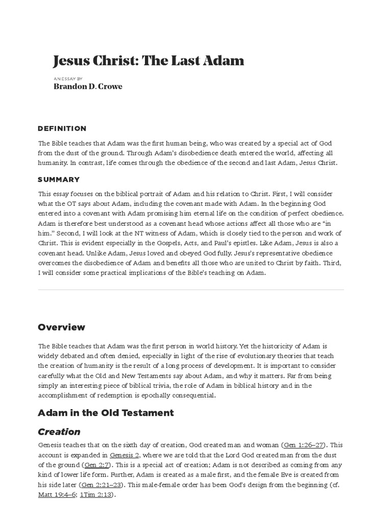 Jesus: The Last Adam Explained | PDF | Covenant Theology | Jesus