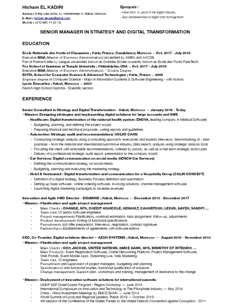 CV Hicham El Kadiri English VF - 7 Avril 2021 | PDF