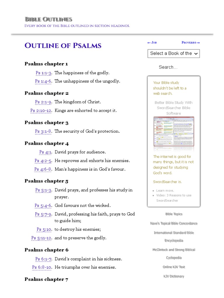 Outline of Psalms - Free Bible Outlines | PDF | Psalms | Mercy