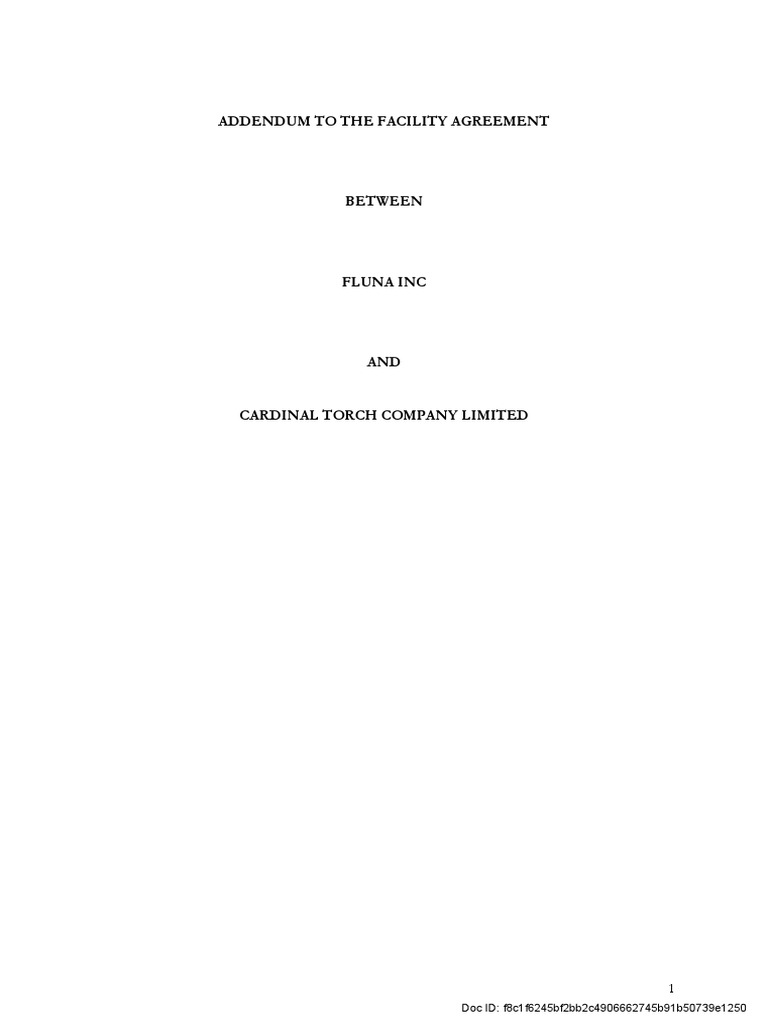 Cardinal Torch Company Limited - First Addendum To The Facility Agreement 150 000 | PDF ...