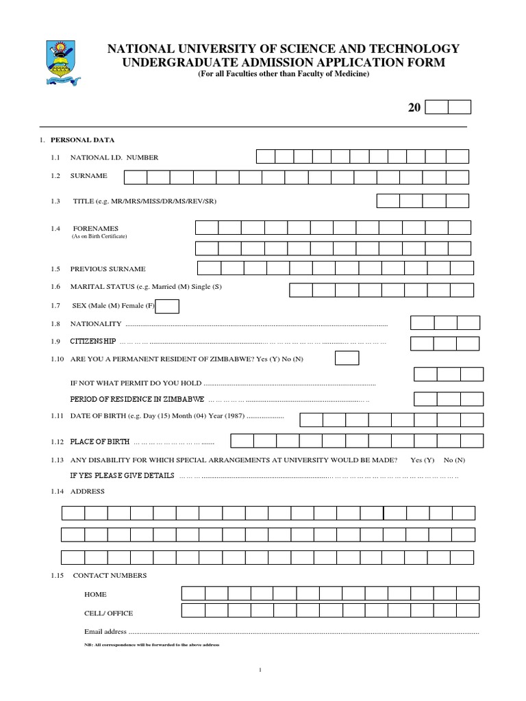 NUST Undergraduate Application Form 2021 F | PDF | Academic Degree ...