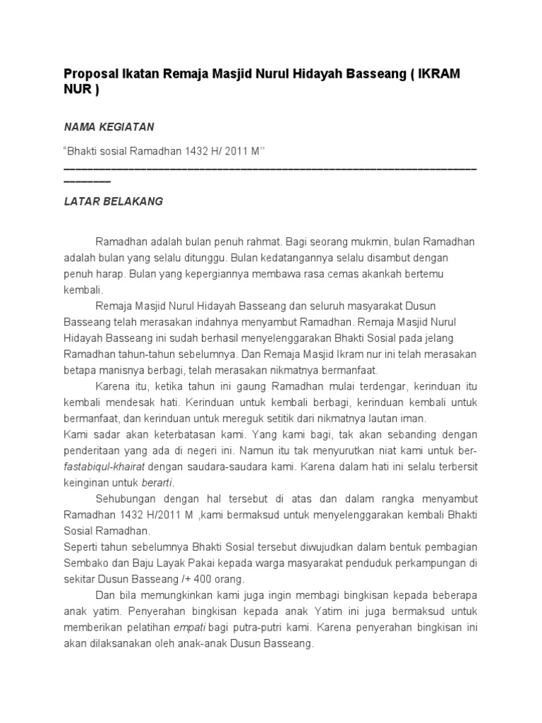 Proposal Ikatan Remaja Masjid Nurul Hidayah Basseang | PDF