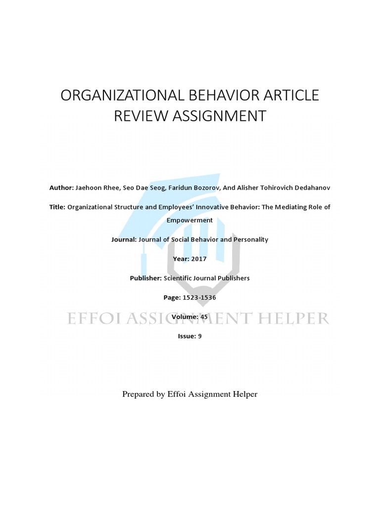 Organizational behavior Article Review Assignment (1) | PDF