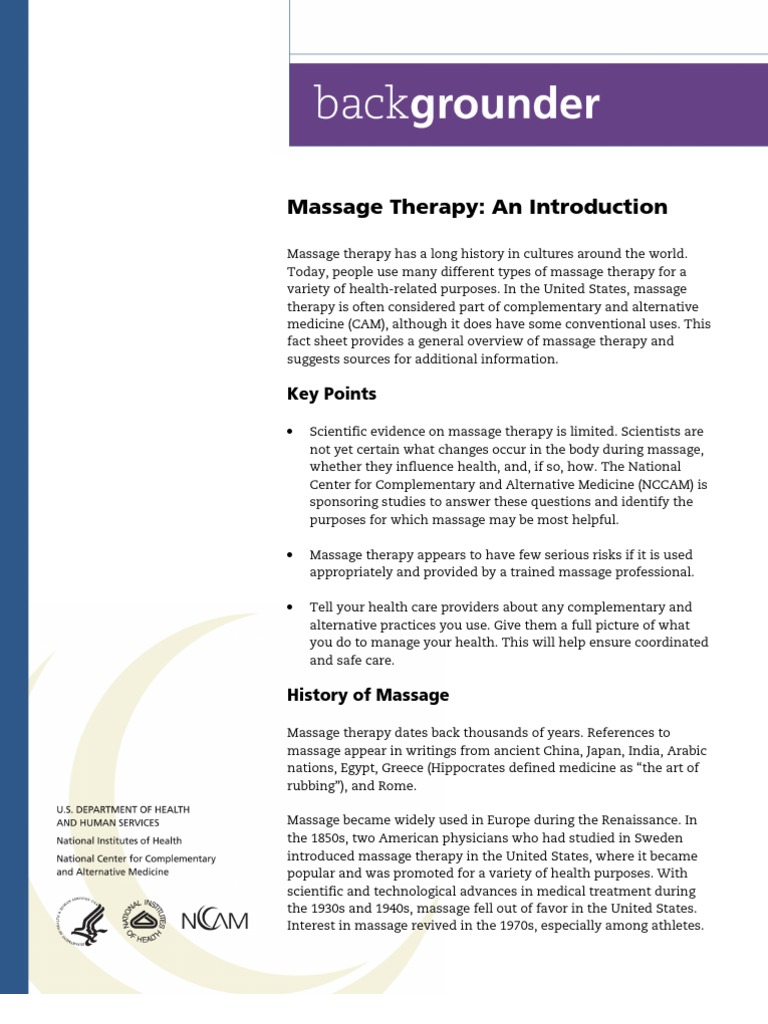 Massage Therapy: An Introduction: Key Points | PDF | Massage ...
