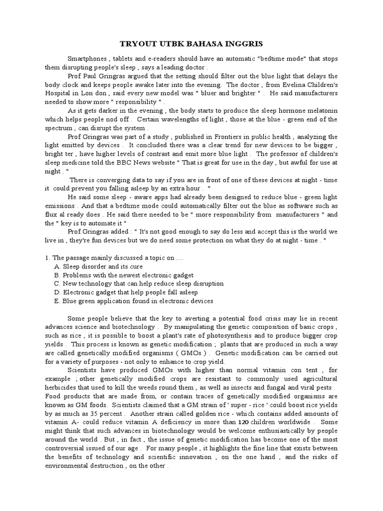 Try Out Utbk 2022 | PDF