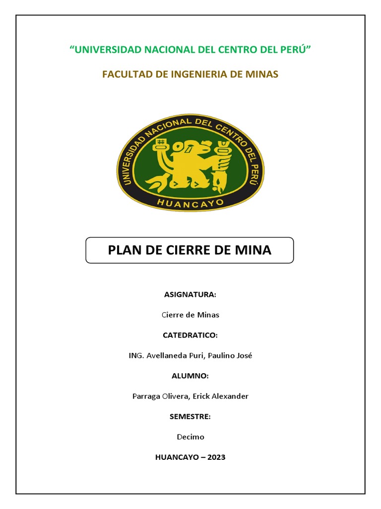 Plan de Cierre de Minas Antapacy | PDF | Minería | Ventilación (Arquitectura)