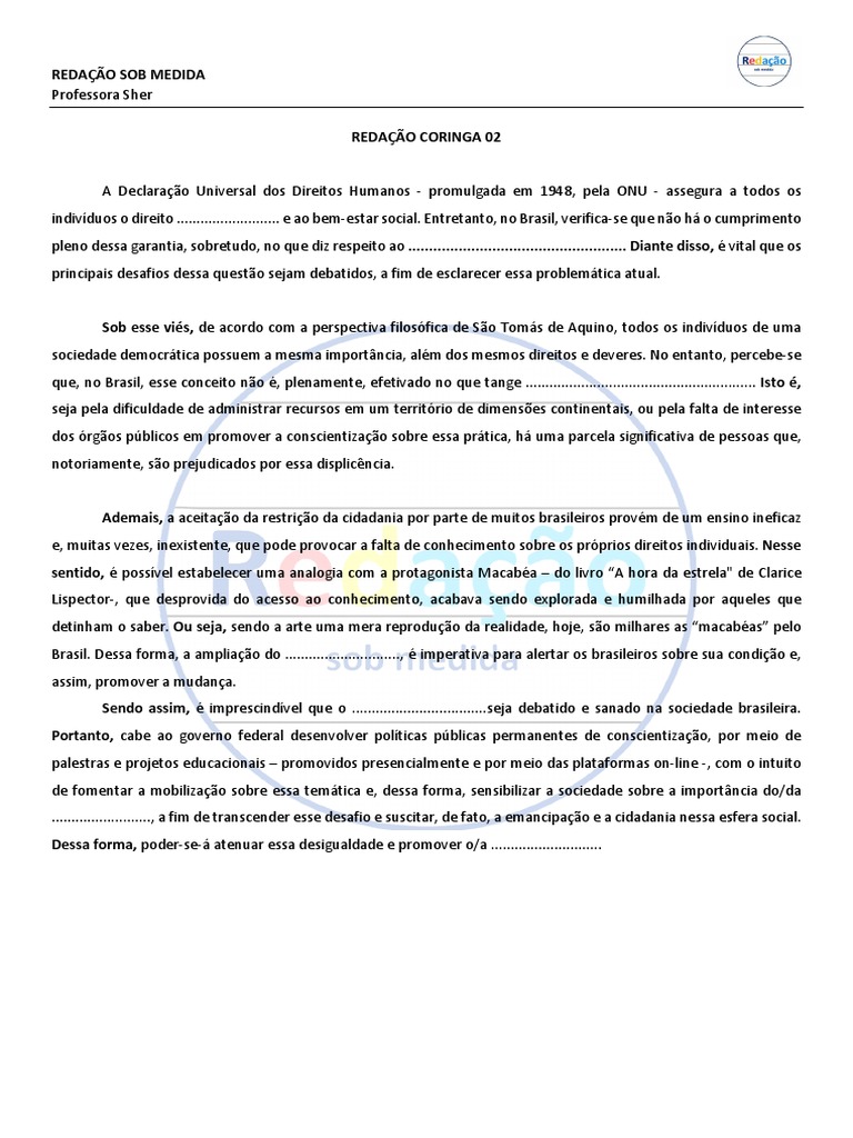 Modelo de Redação Coringa Sob Medida - 02 | PDF | Política | Ciências ...