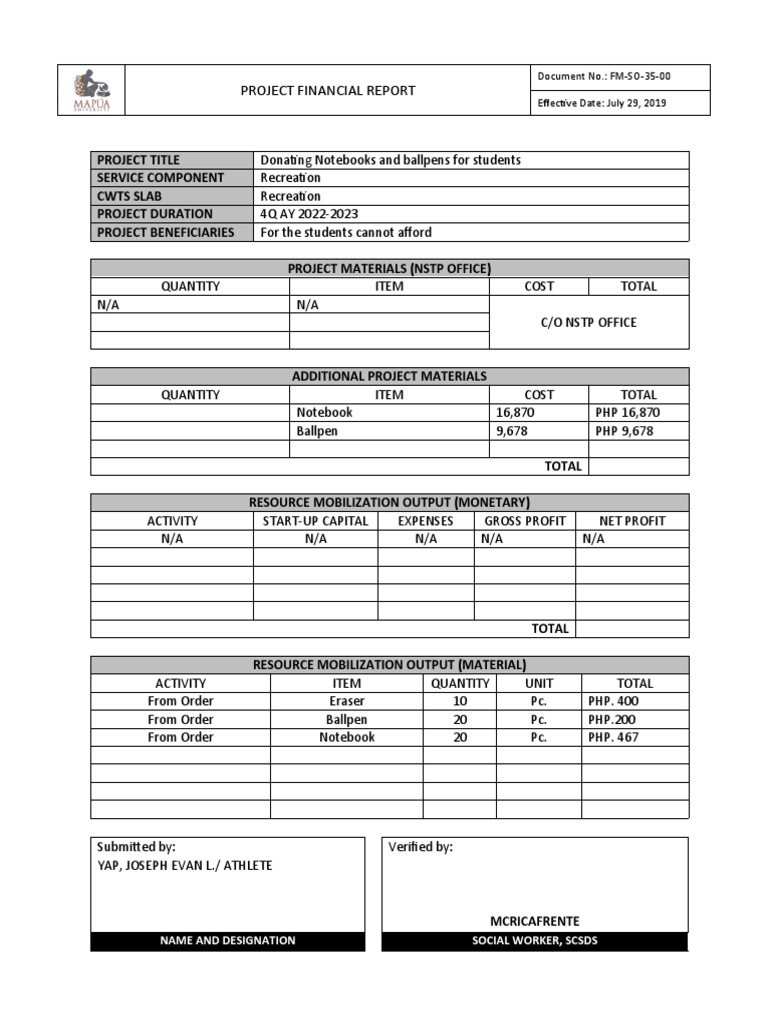 Project Financial Report | PDF