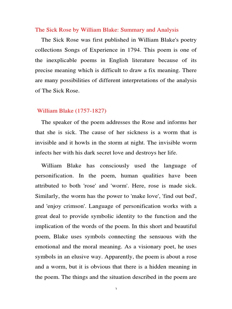 The Sick Rose | PDF | Poetry | William Blake