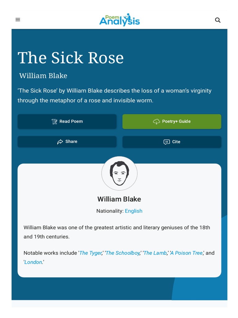 The Sick Rose by William Blake | PDF | Metre (Poetry) | Poetry