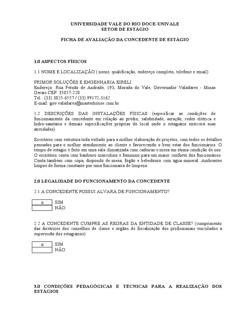 Ficha de Avaliação Da Empresa Concedente de Estágio | PDF | Computadores