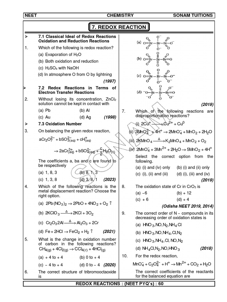 Redox Reactions NEET PYQ SOLUTION | PDF | Science & Mathematics