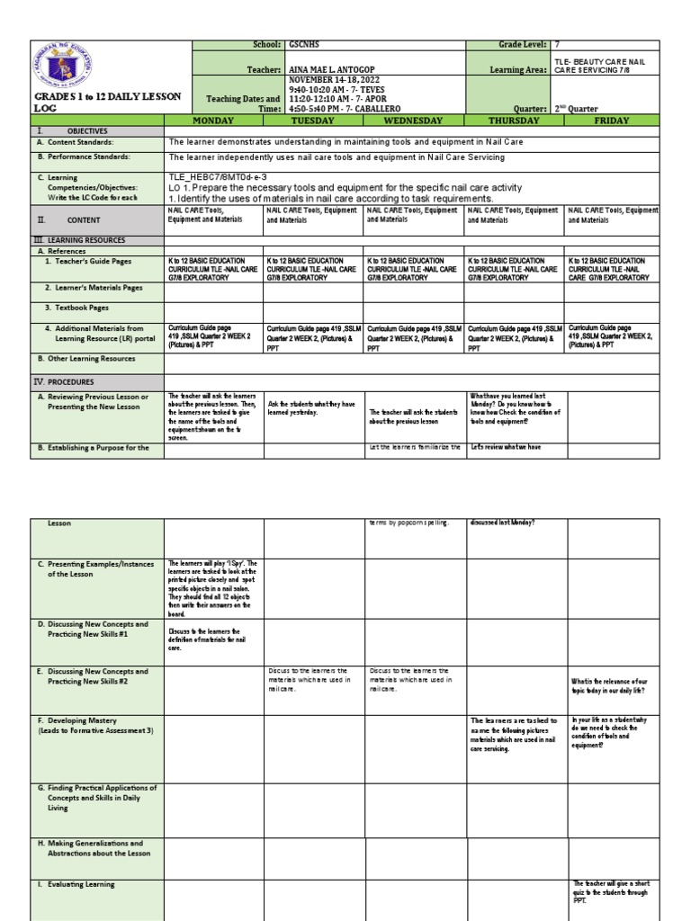 DLL BNC q2w2 | PDF | Learning | Curriculum