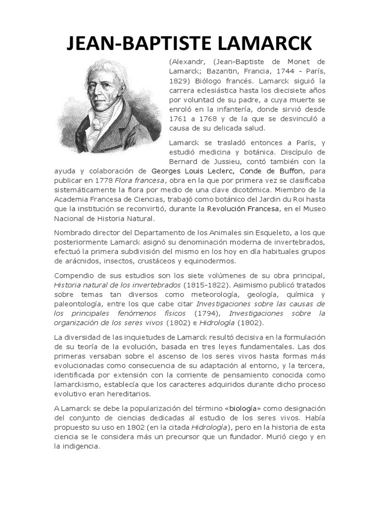 Biografia Jean-Baptiste Lamarck | Descargar gratis PDF | Science
