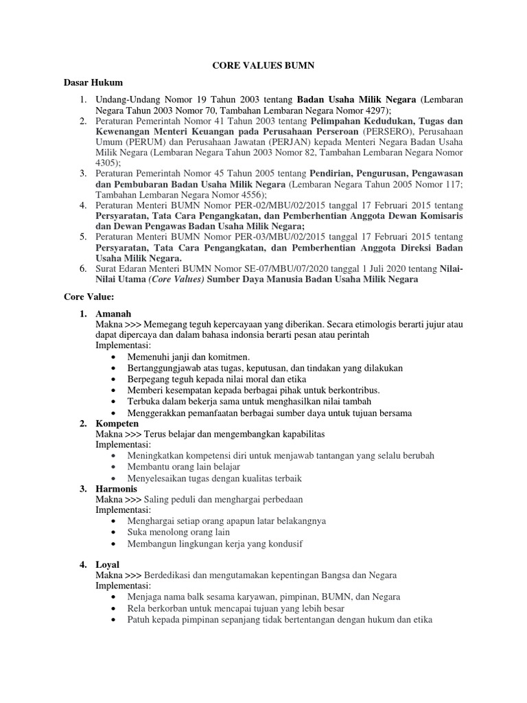 Core Values Bumn | PDF