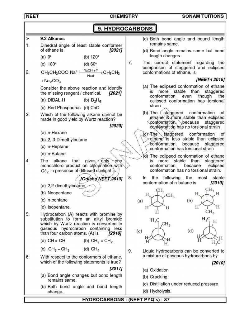 Hydrocarbons NEET PYQ SOLUTION | PDF
