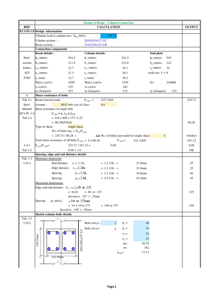 Design of Column-Beam Bolted Connections | PDF