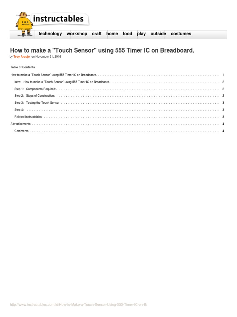 How To Make A Touch Sensor Using 555 Timer IC On B | PDF