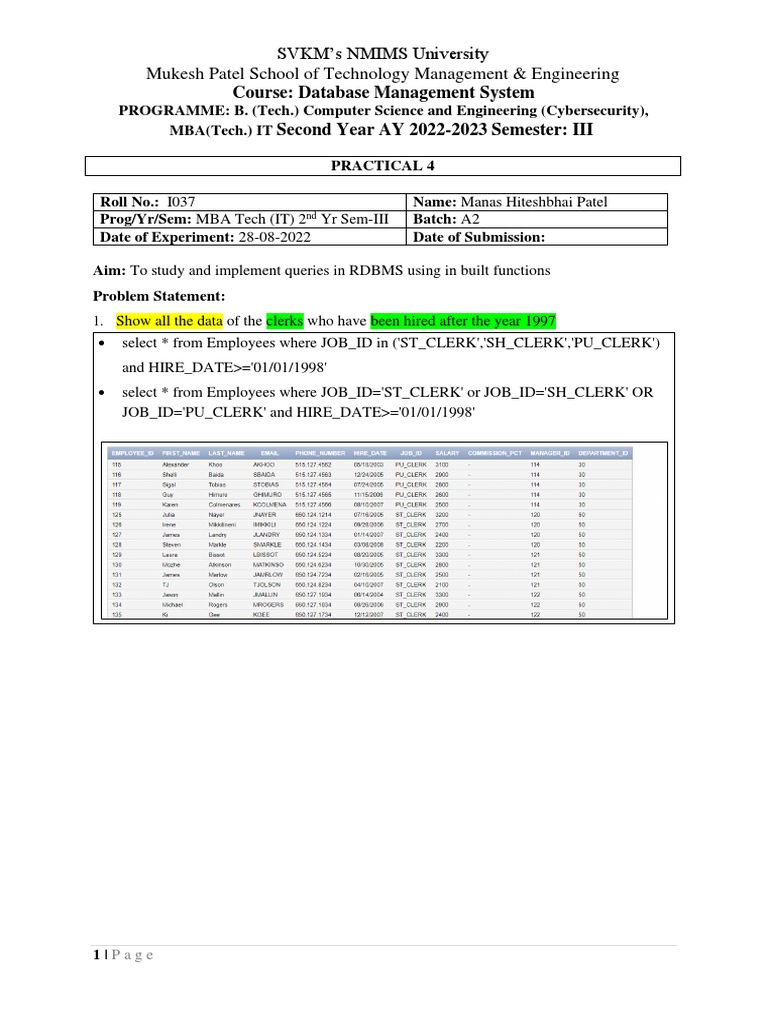 I037 - Manas Patel DBMS Practical-4 | PDF