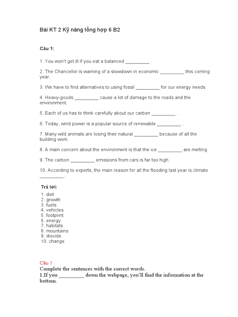 Bài KT 2 K Năng T NG H P 6 B2 | PDF