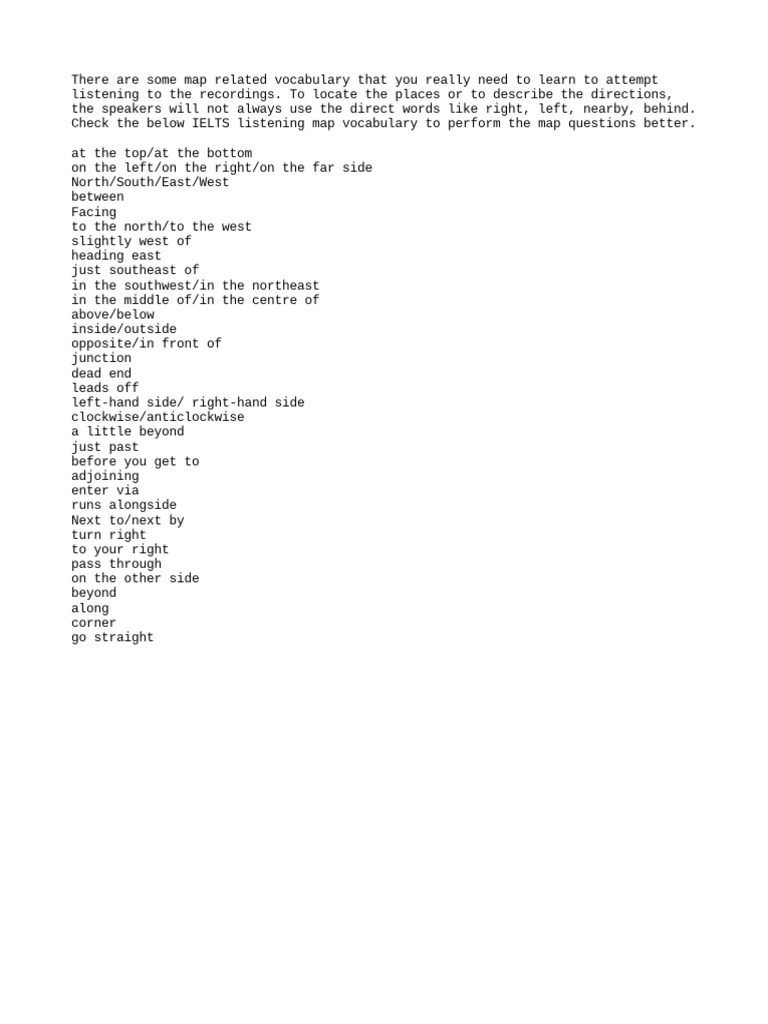 IELTS Map Vocabulary | PDF